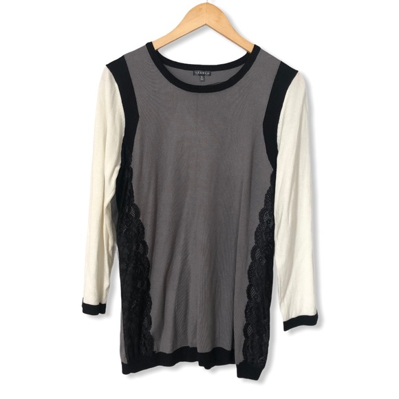 Hannah | Sweaters | Hannah Colorblock Lace Trim 34 Sleeve Sweaterxl ...